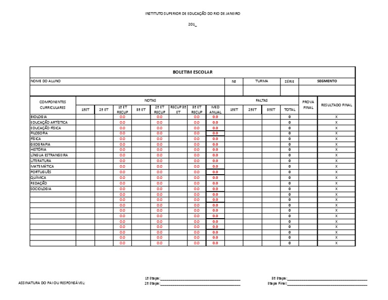 Modelo De Boletim Escolar Infantil