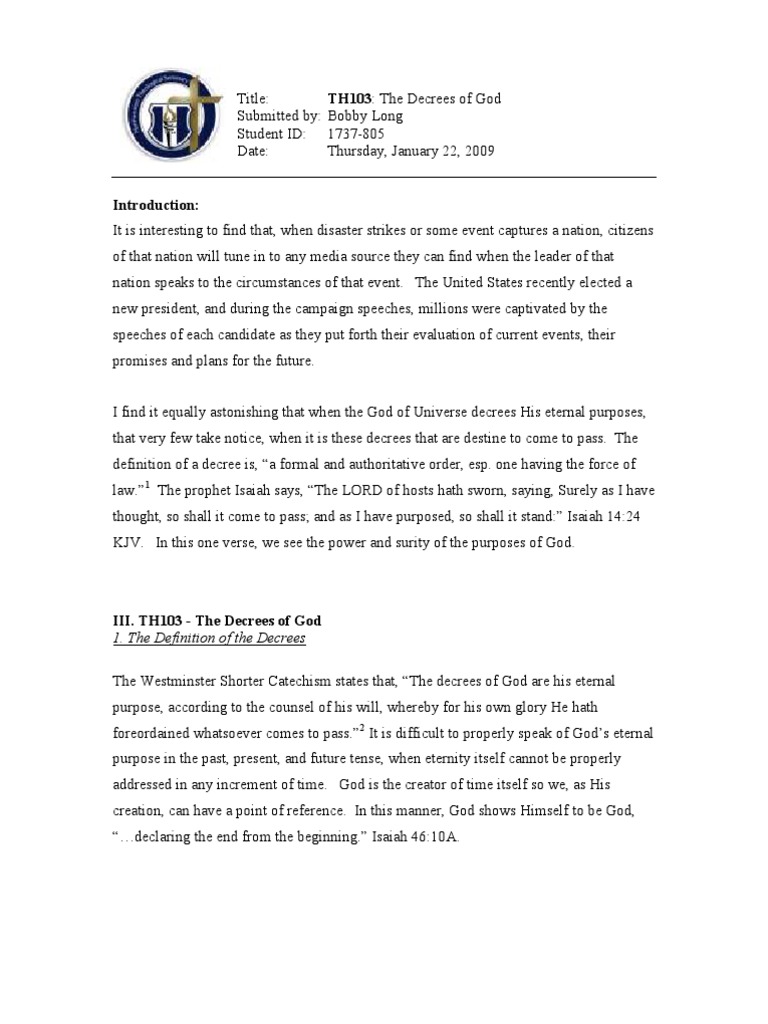 The Decrees of God | PDF | Glory (Religion) | Predestination