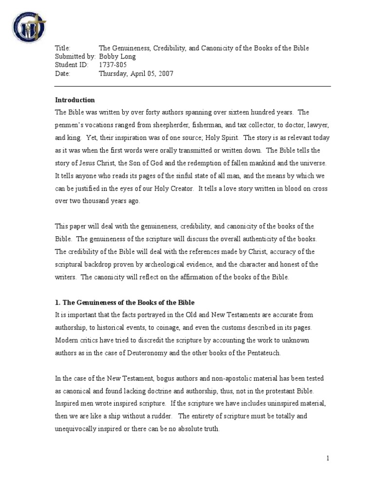 The Genuineness, Credibility, and Canonicity of The Bible | PDF | Paul ...