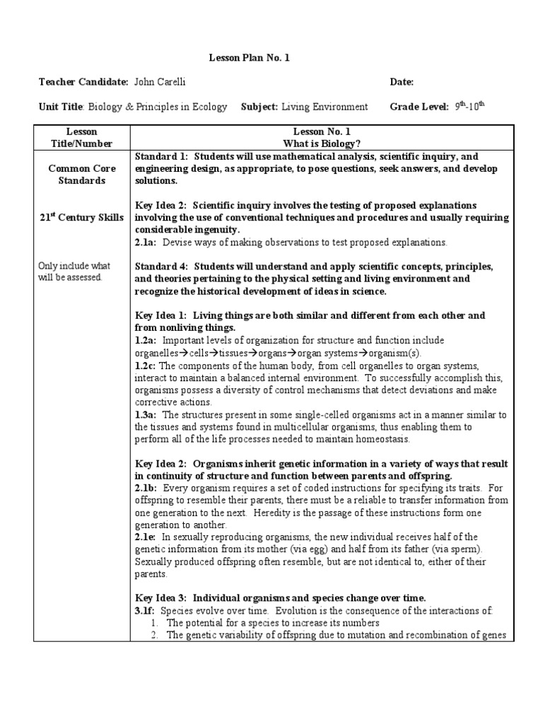 Lesson Plan 1 | PDF | Reproduction | Species