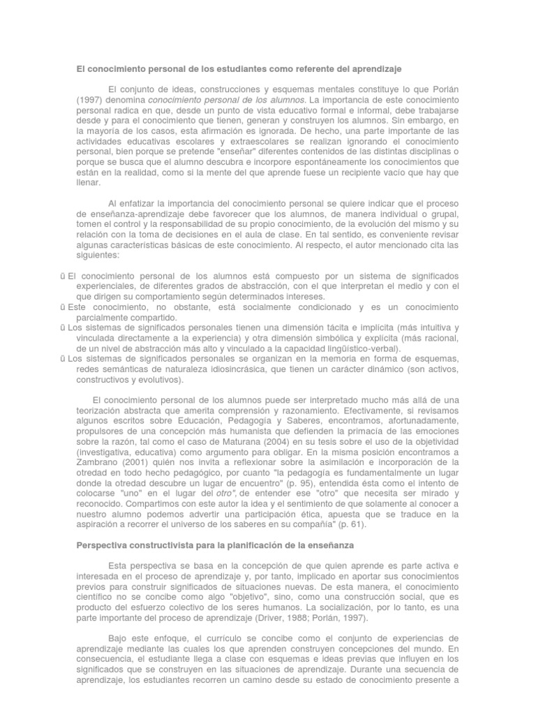 Conocimiento personal en el aprendizaje | PDF | Conocimiento | Aprendizaje