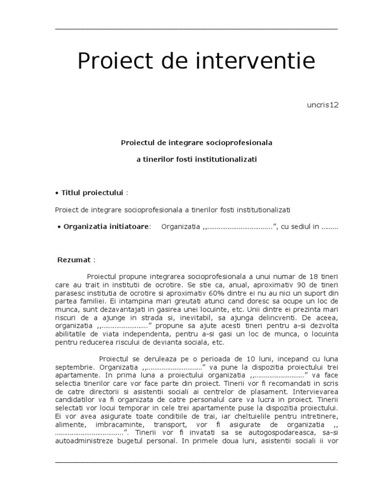 Proiect de Interventie | PDF