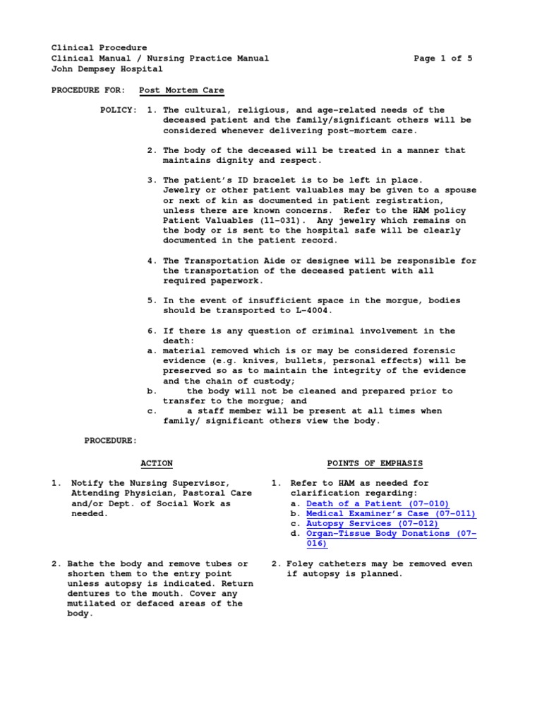 Post Mortem Care | Autopsy | Patient