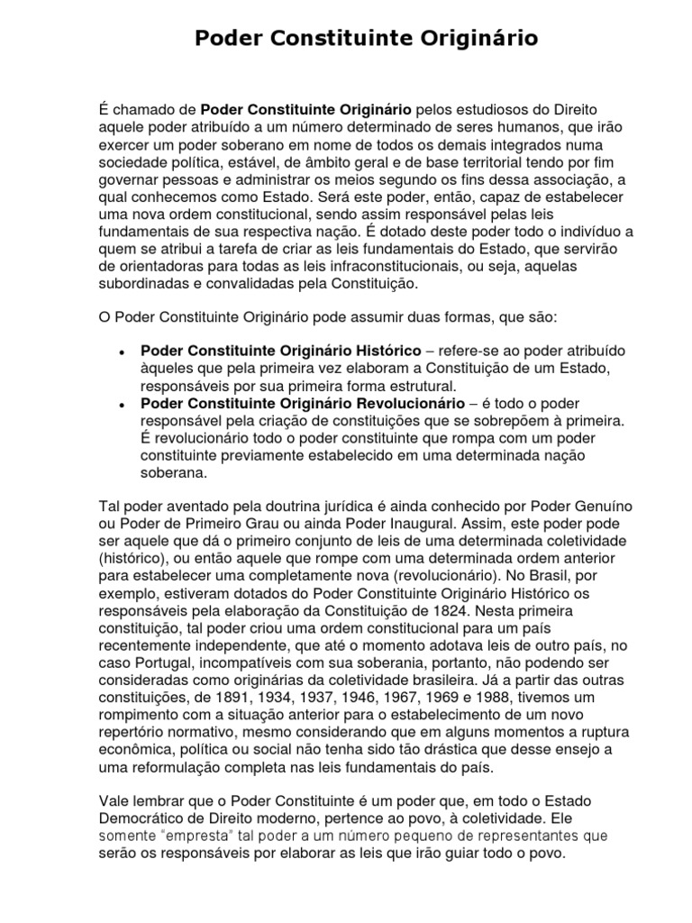 Poder Constituinte Originário | PDF | Poder (social e político ...