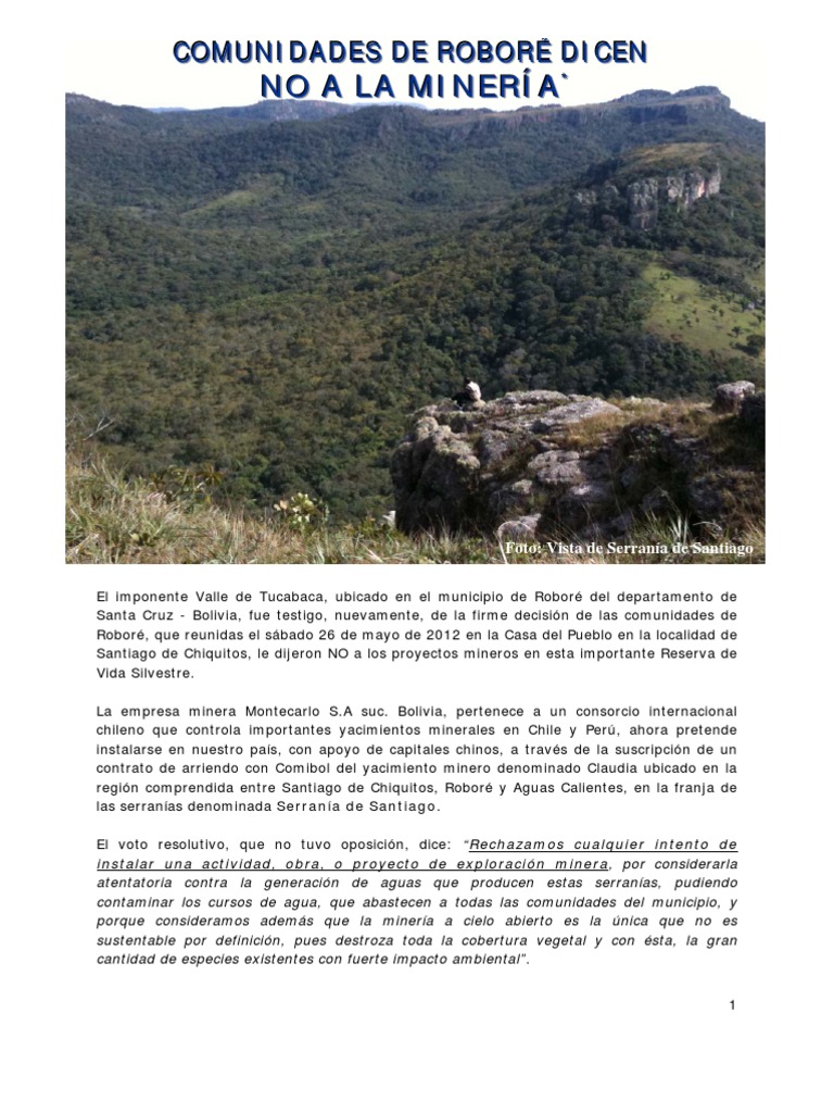 Comunidades de Robore de Santa Cruz, Bolivia. Dijeron NO A La Minería ...