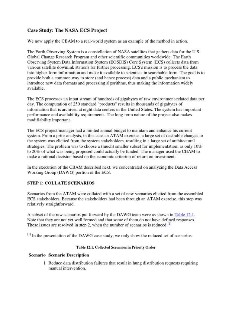 CBAM - Case Study - The NASA ECS Project | PDF | Return On Investment ...