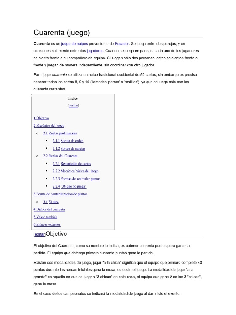 Cuarenta | PDF | Jugando a las cartas | Dispositivos de juego