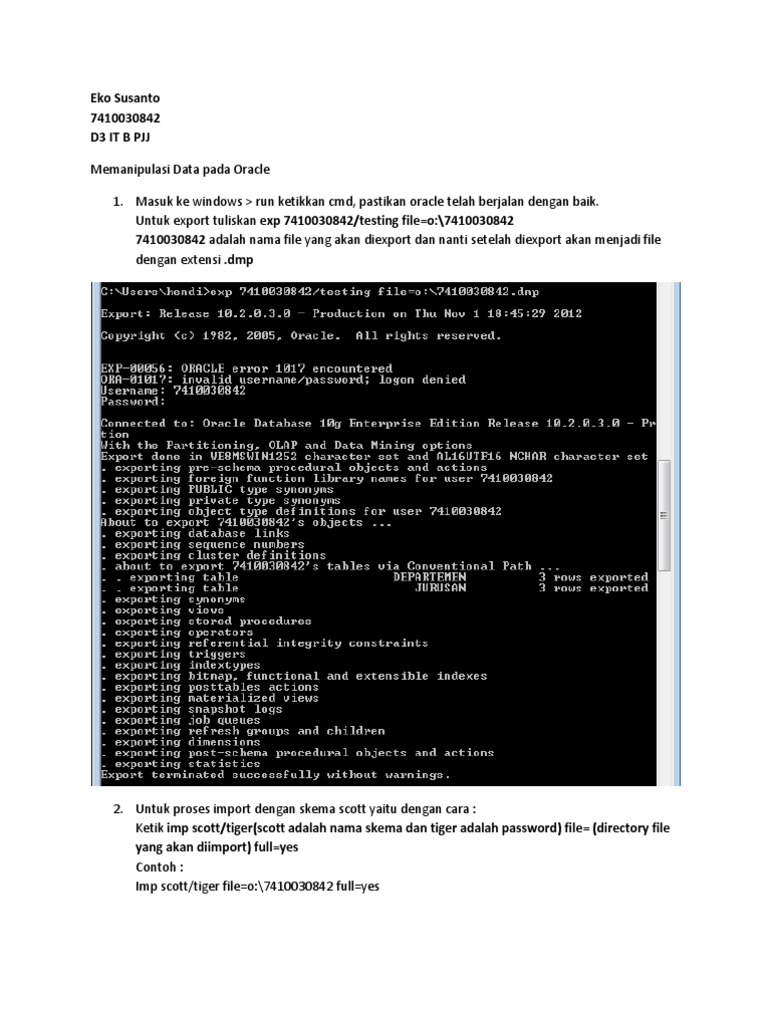 Tugas Manipulasi Data Pada Oracle (7410030842-Eko Susanto) | PDF