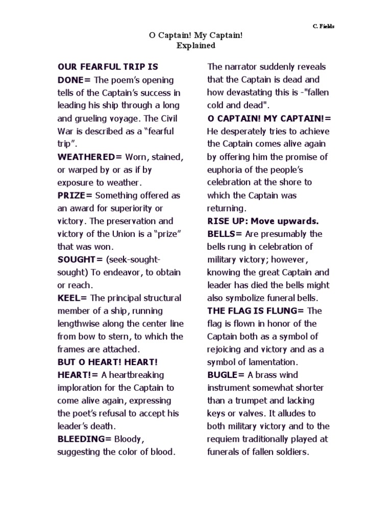 O Captain! My Captain! Explained | PDF | Poetry