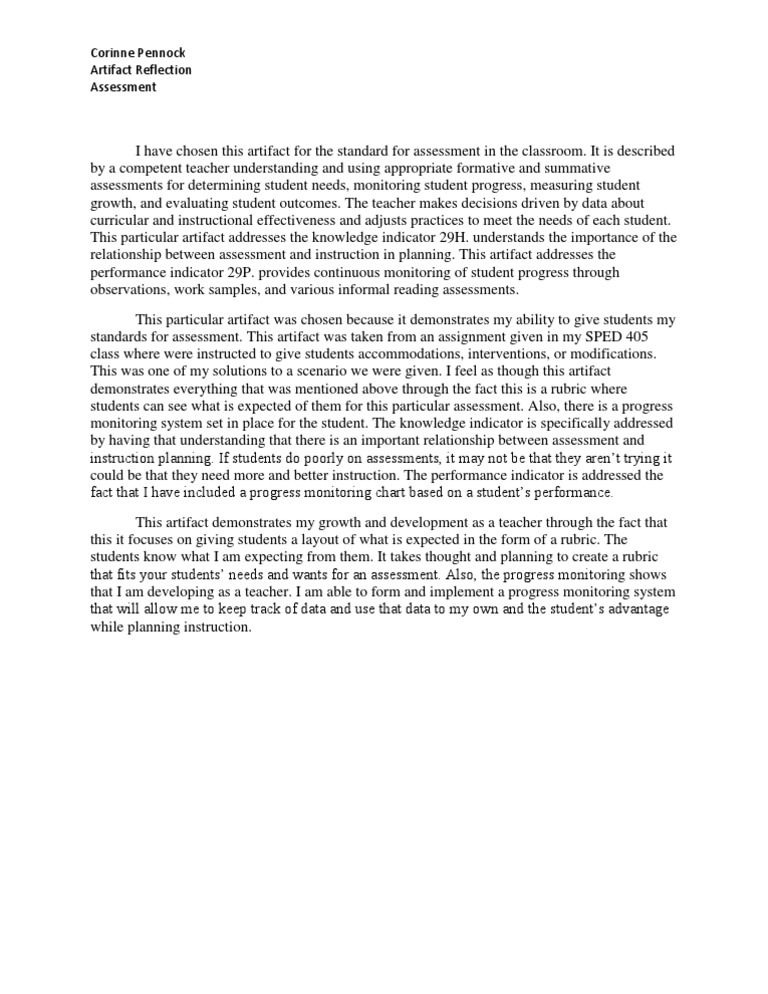 Corinne Pennock Artifact Reflection Assessment | PDF