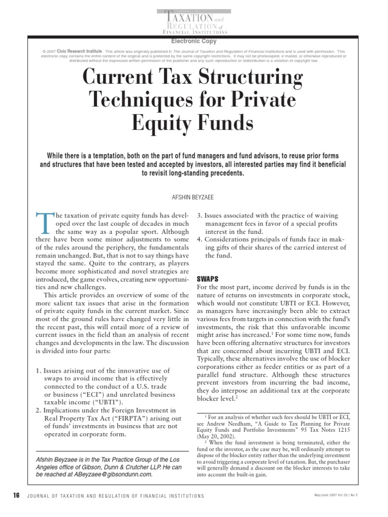 Current Tax Structuring Techniques For Private Equity Funds: Swaps | PDF