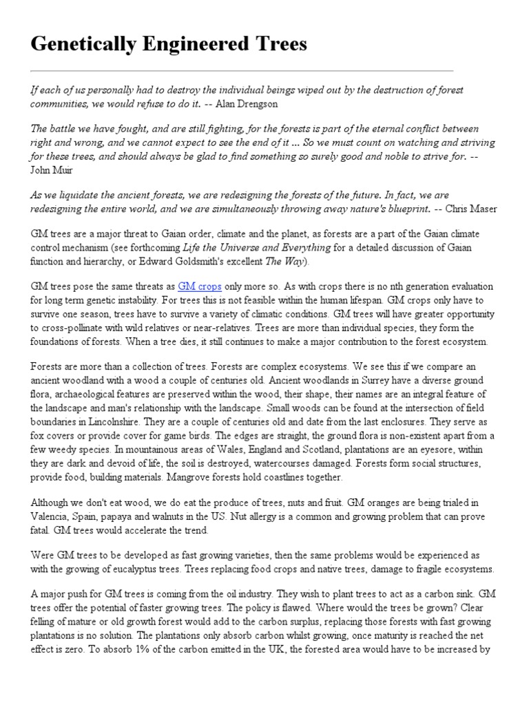 Genetically Engineered Trees | PDF | Global Warming | Sea