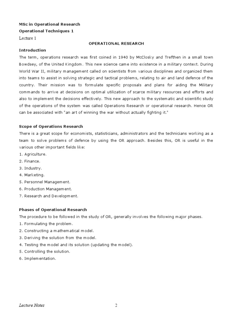 MSC in Operational Research Operational Techniques 1 Operational Research | PDF | Linear ...