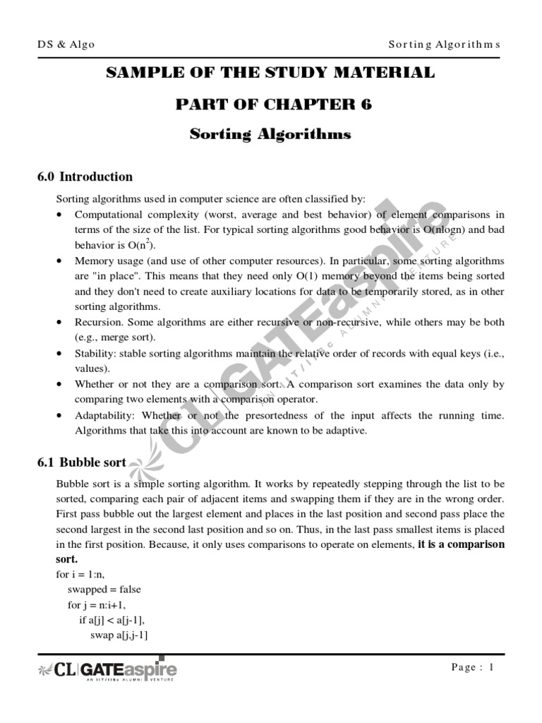 Sample of The Study Material Part of Chapter 6 Sorting Algorithms | PDF | Mathematical Logic ...