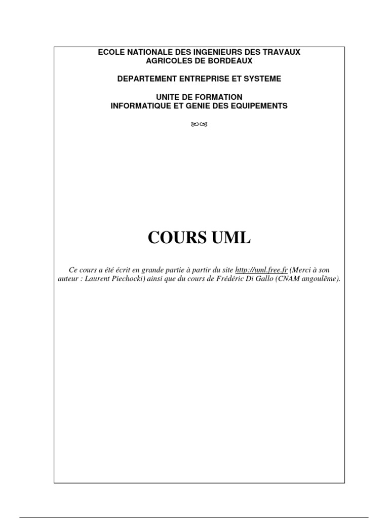 Cours Uml Pdf Programmation Orientée Objet Langage De