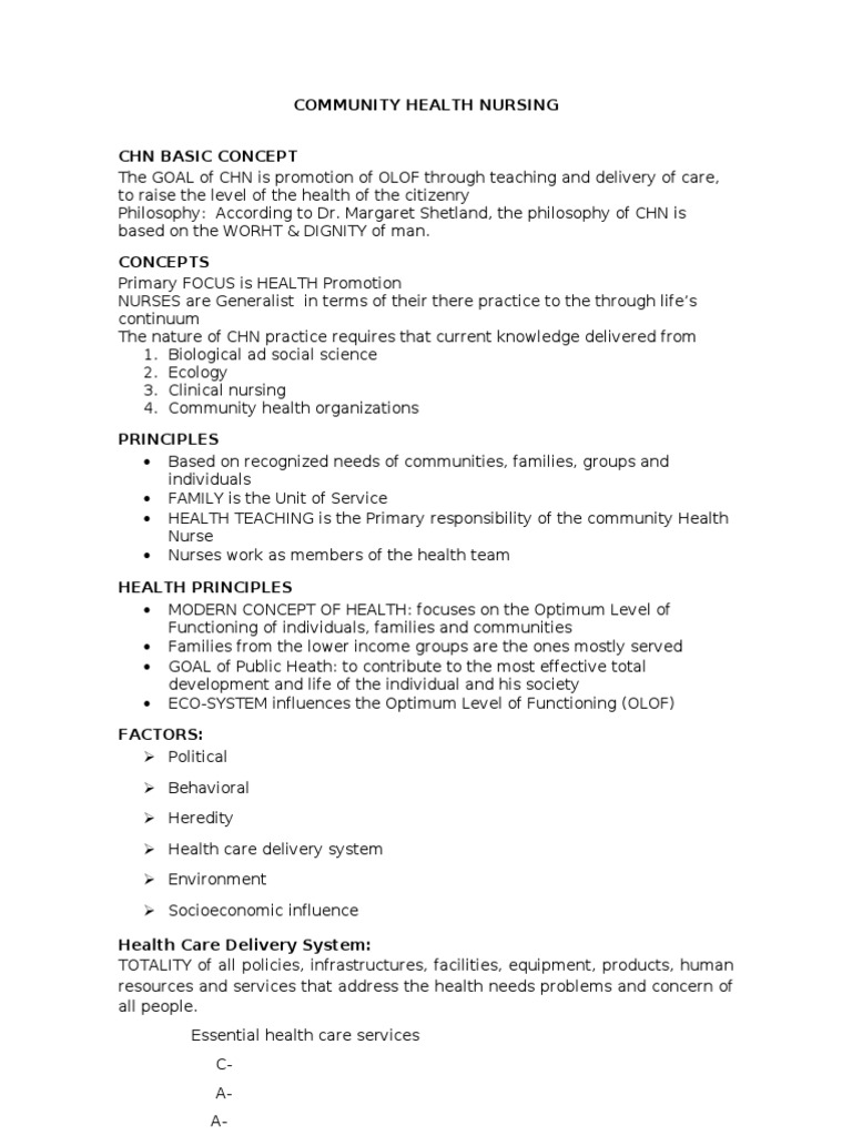 Community Health Nursing - Handouts | PDF