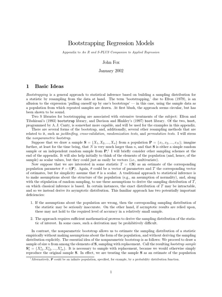 Bootstrapping Regression Models: 1 Basic Ideas | PDF | Bootstrapping (Statistics) | Resampling ...