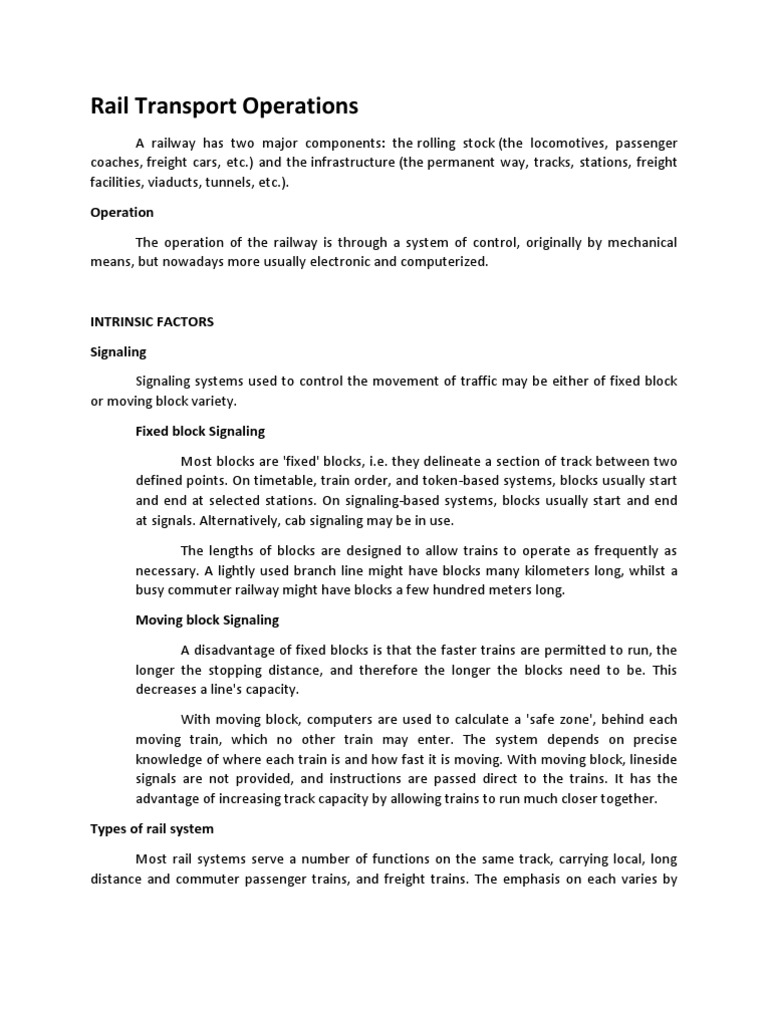 Overview of Rail Transport Operations | PDF | Train | Rail Transport