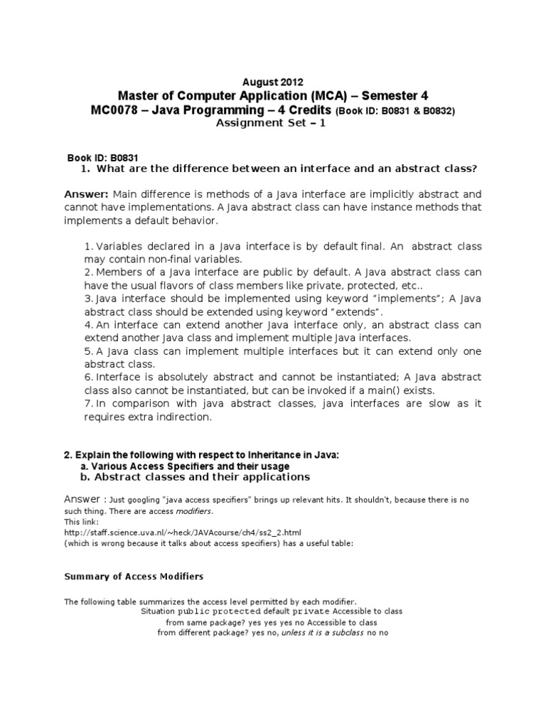 Master of Computer Application (MCA) - Semester 4 MC0078 - Java Programming - 4 Credits | PDF ...