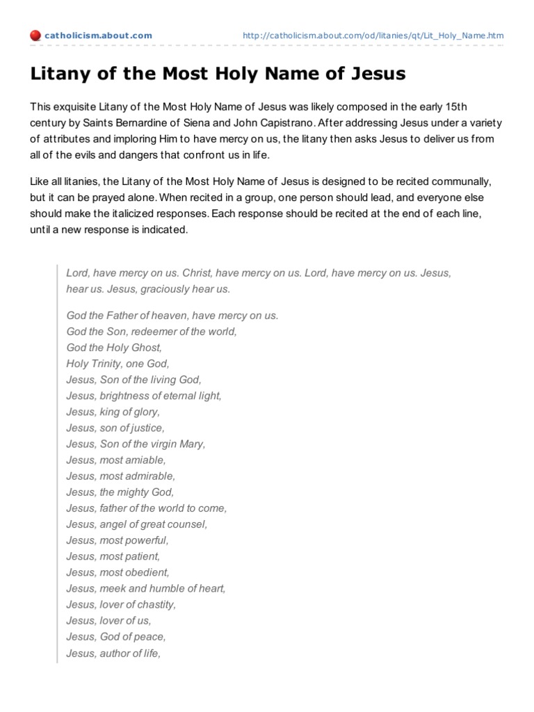 Litany of Holy Name of Jesus | Mercy | Jesus