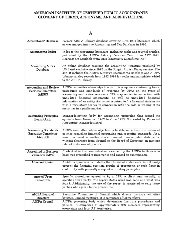 AICPA Glossary | PDF | Certified Public Accountant | Financial ...