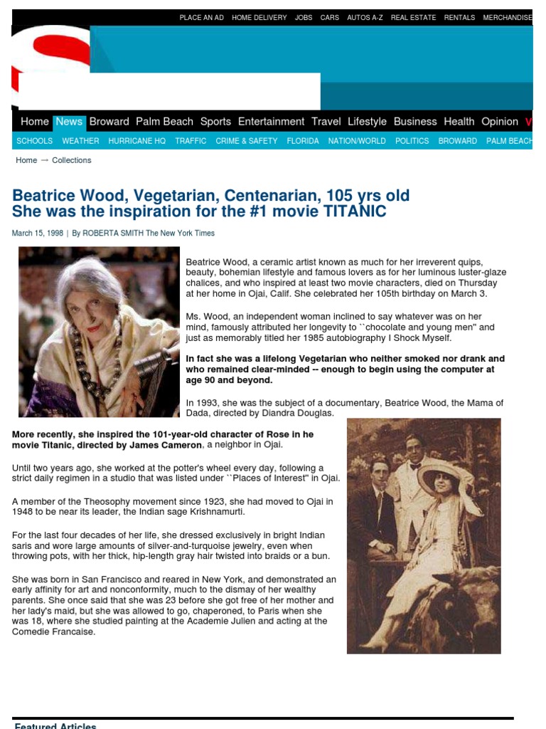 MORE VEGETARIAN CENTENARIANS! - Beatrice Wood - 105 Years Old ...
