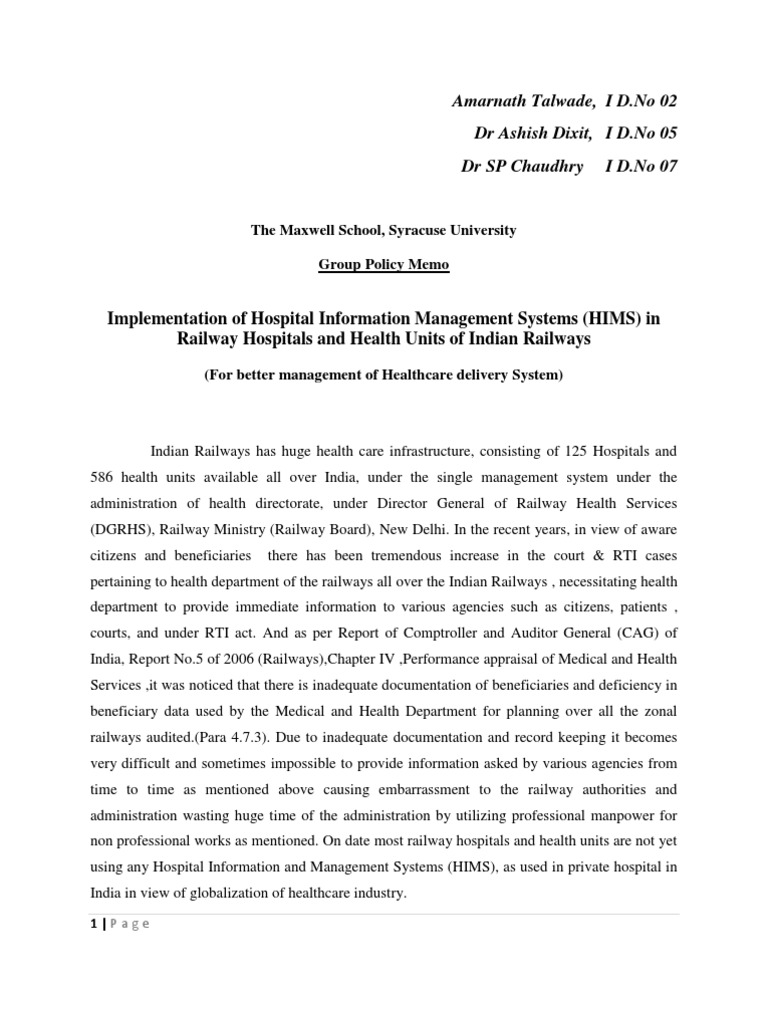Implementation of Hospital Information Management Systems (HIMS) | PDF ...