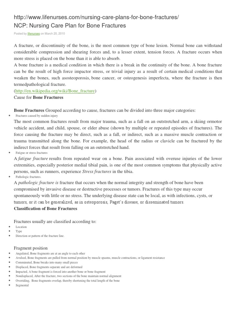 NCP: Nursing Care Plan For Bone Fractures | PDF | Surgery | Major Trauma