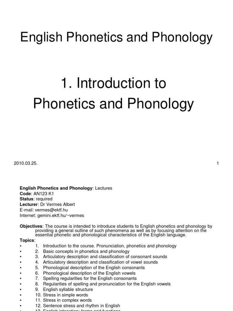 English Phonetics and Phonology 01 | Phonology | Phonetics