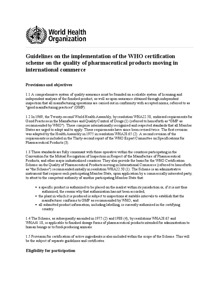 WHO Certification Scheme Guidelines | PDF | Pharmaceutical Drug ...