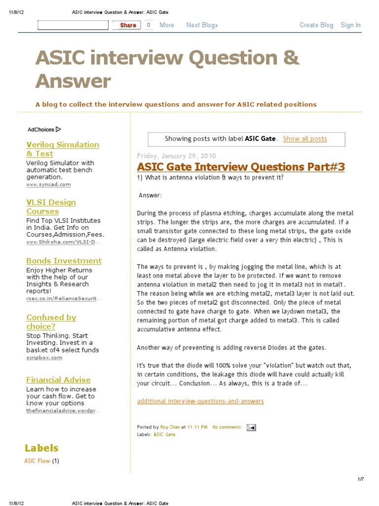 ASIC Interview Question & Answer - ASIC Gate | PDF | Electronic ...
