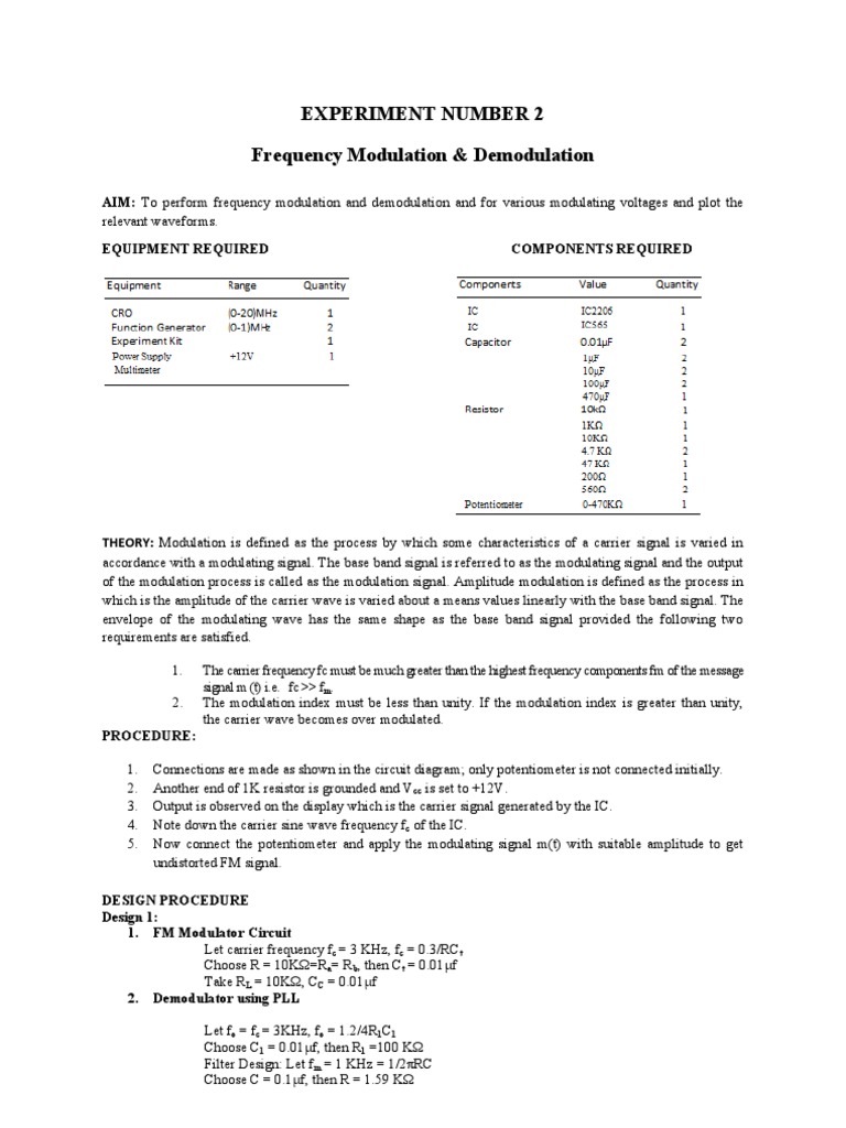 Experiment Number 2 Frequency Modulation & Demodulation | PDF