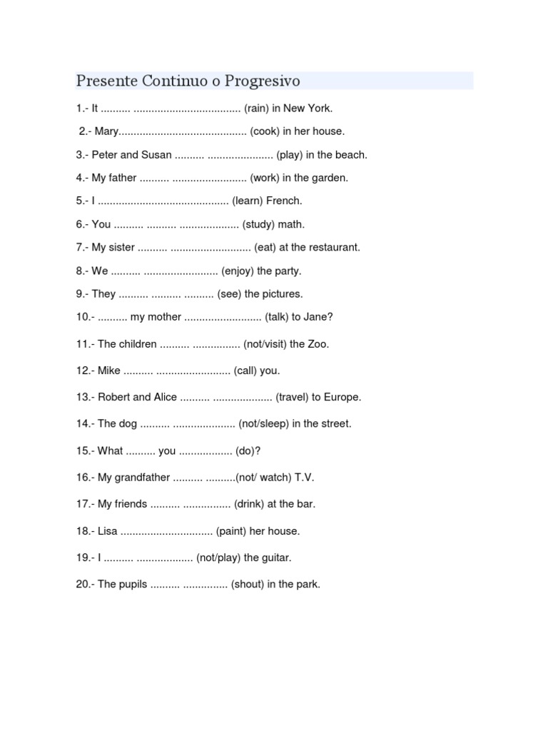 Presente Continuo o Progresivo | PDF