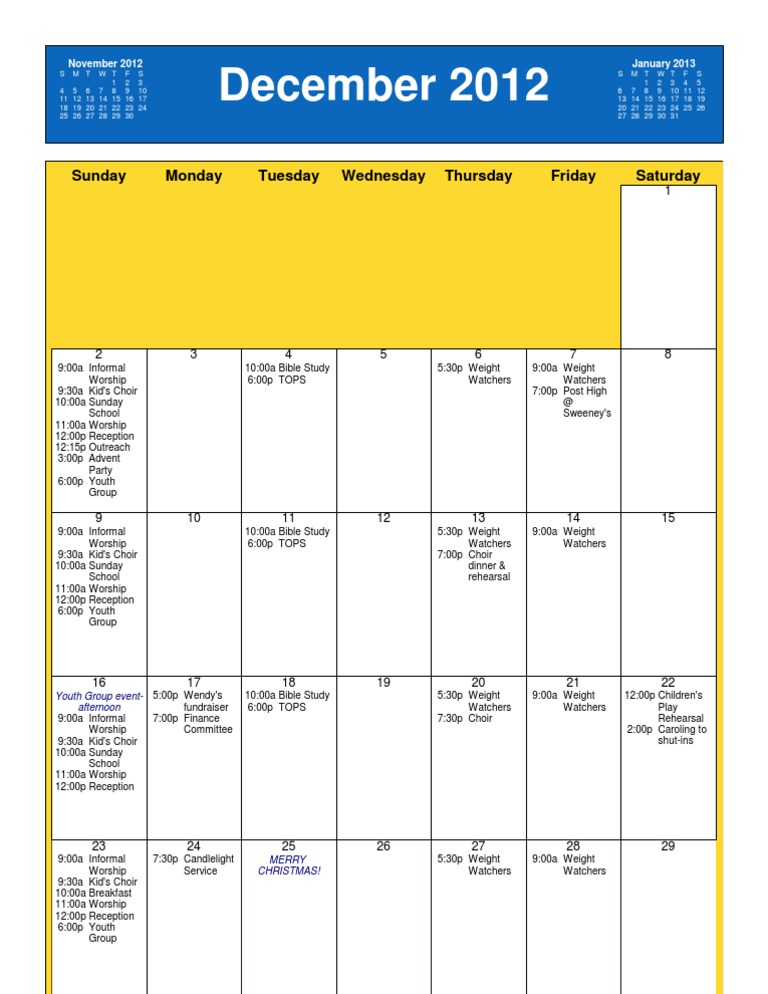 Church Events Calendar | PDF | Liturgical Calendar | Christian Worship ...
