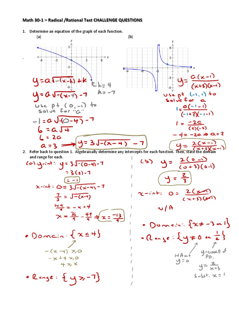 Math 30-1 Radical/Rational Test Questions | PDF | Teaching Methods ...