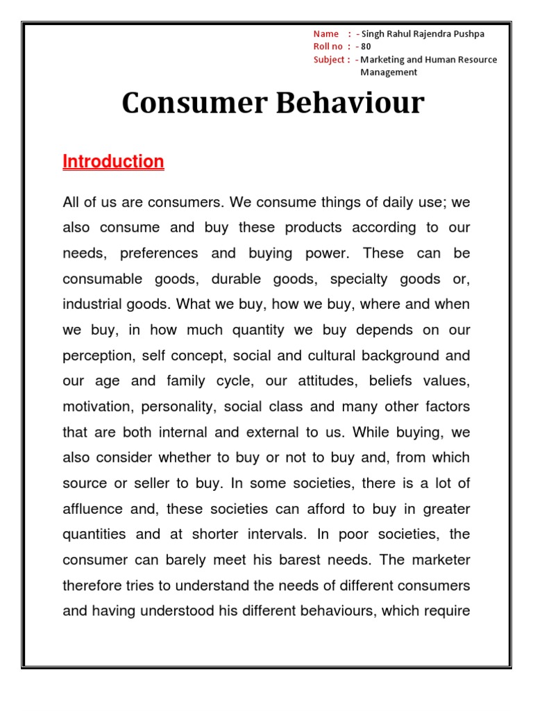 Consumer Bhaviour MHRM Project 123 | PDF | Consumer Behaviour | Behavior