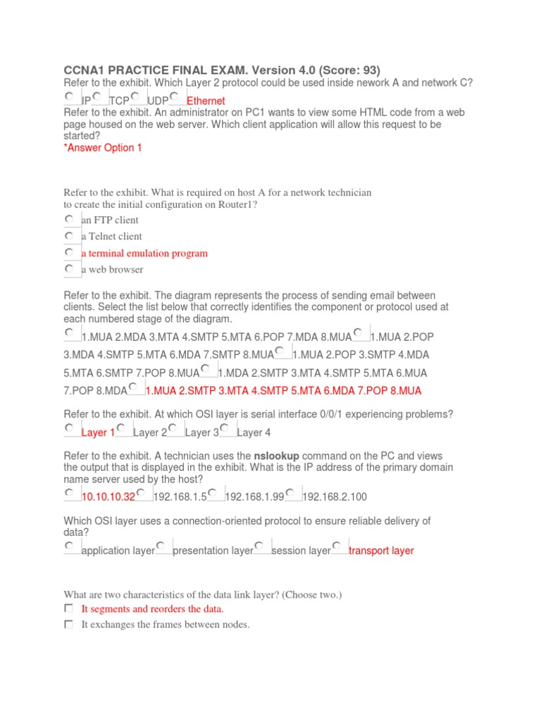 CCNA 1 Practice Exam Overview | PDF | Ip Address | Computer Network