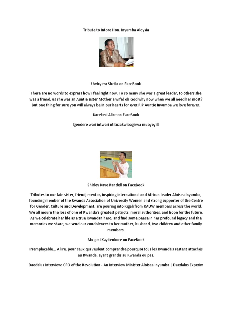 Tribute To Hon. Inyumba Aloysia | PDF | Rwanda