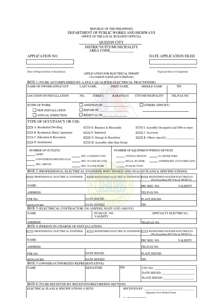 Application for Electrical Permit in Quezon City, Philippines | PDF ...