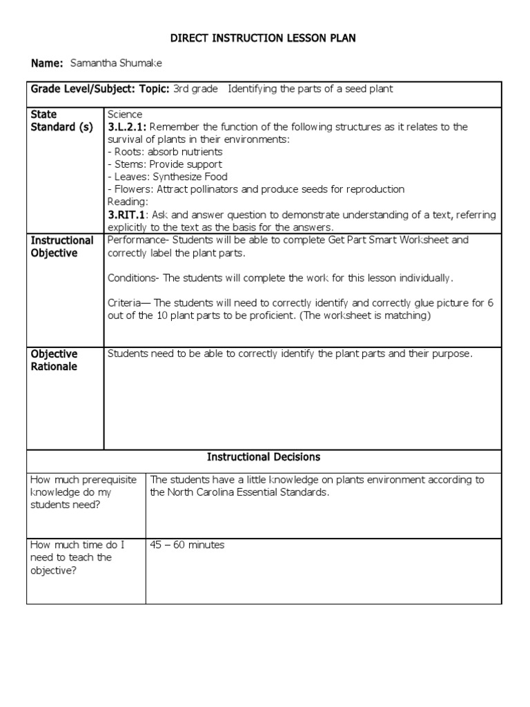 Identifying The Parts Of A Plant Lesson Plan PDF Moss Plants