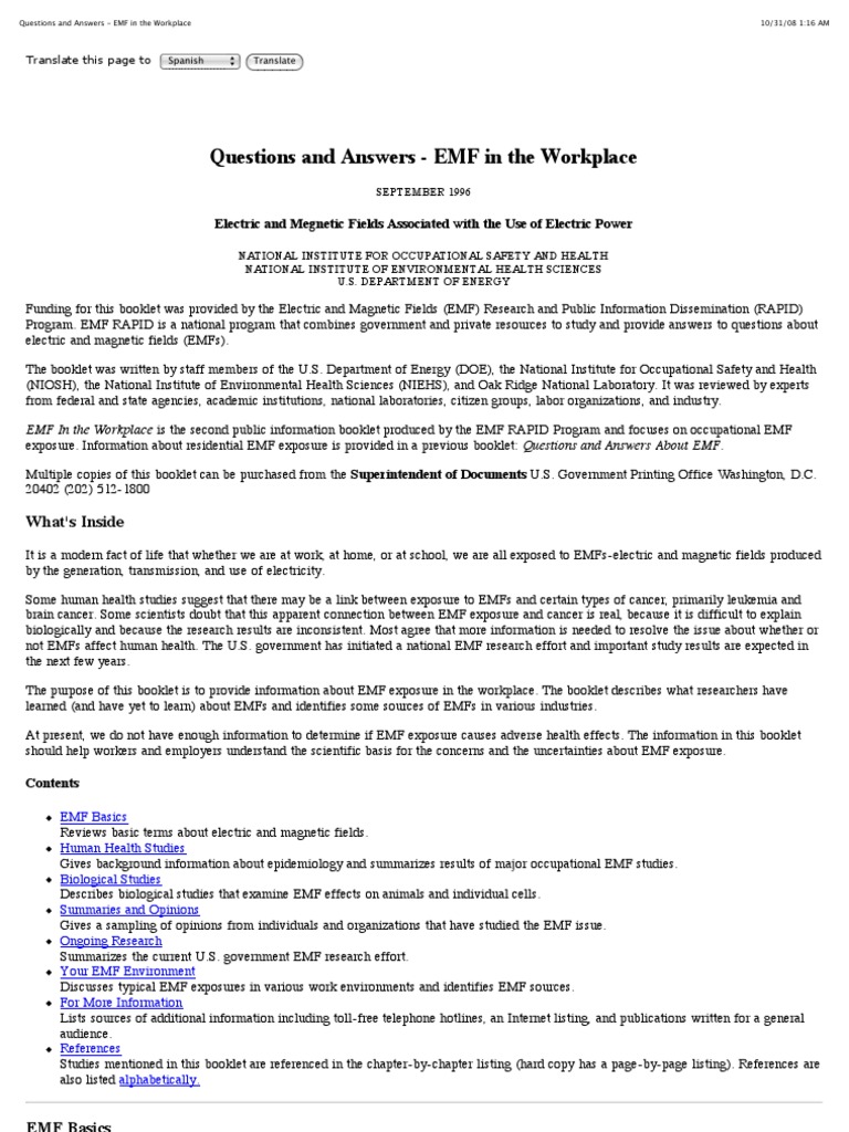 Questions and Answers - EMF in The Workplace | PDF | Electromagnetic ...