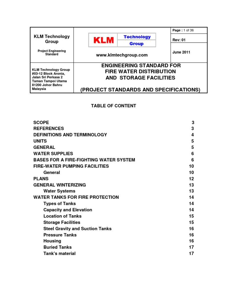 Project Standards and Specifications Fire Water Systems Rev01 | PDF ...