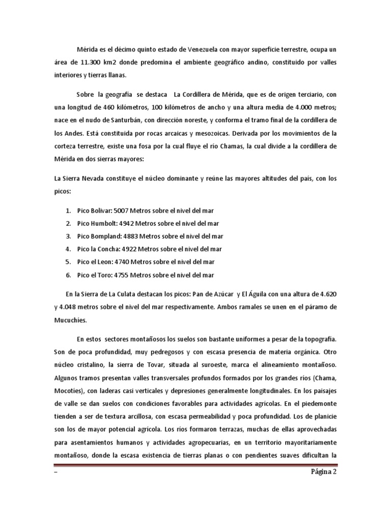 Características Del Estado Mérida Venezuela | PDF | Andes | Venezuela
