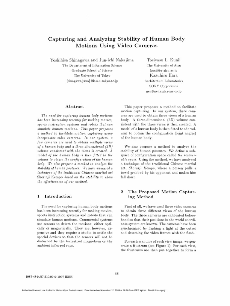 Capturing and Analyzing Stability of Human Body | PDF | Camera ...