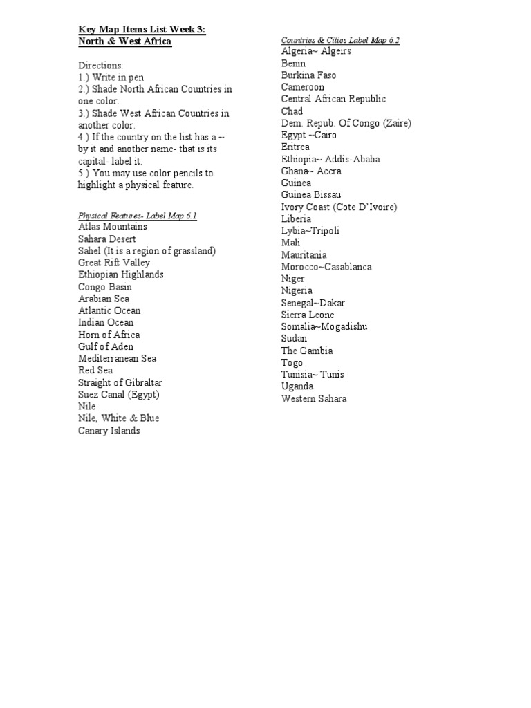 North & West Africa Map Activity | PDF