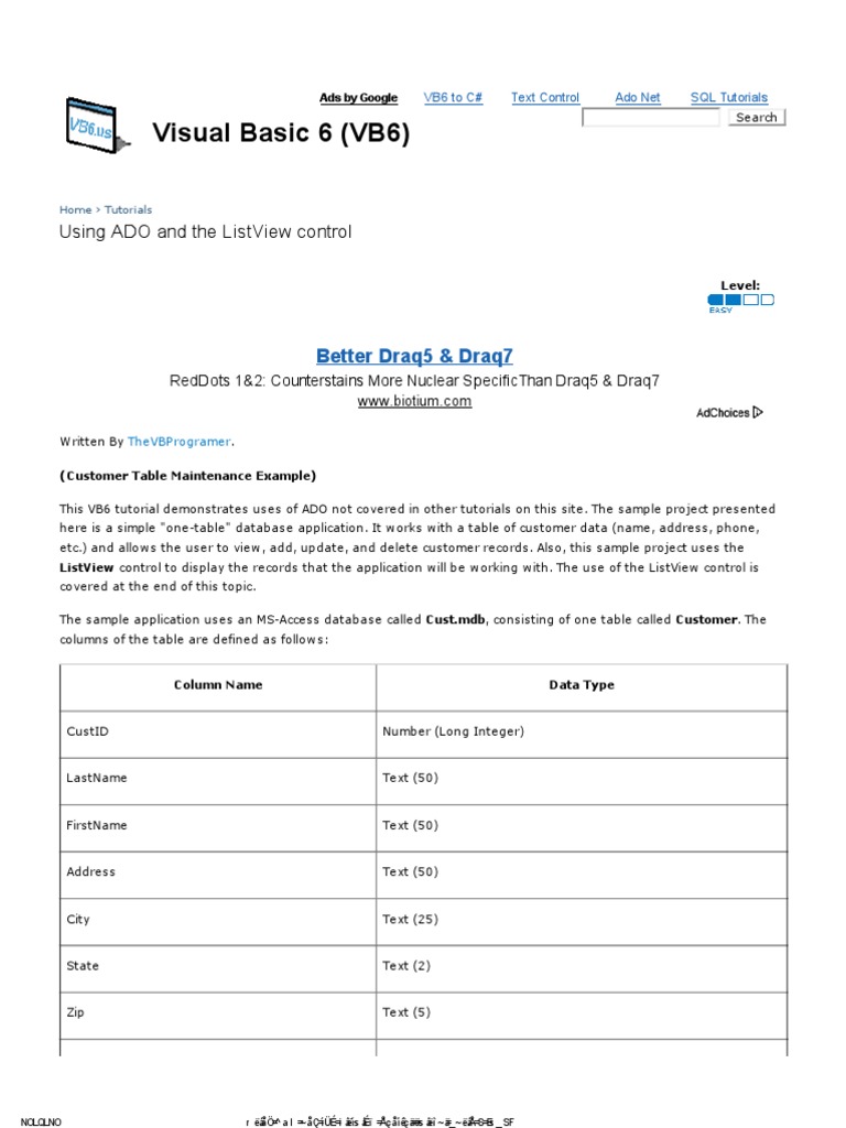 Using ADO and The ListView Control - Visual Basic 6 (VB6) | PDF ...