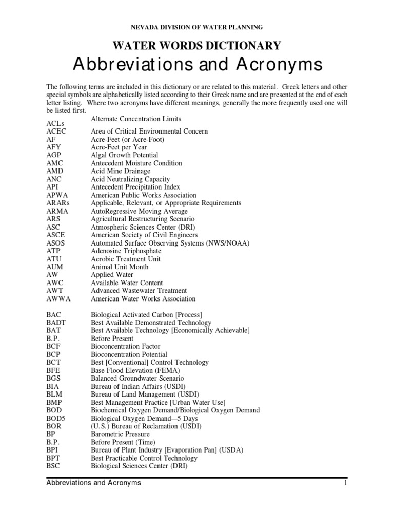 Abbreviations and Acronyms: Water Words Dictionary | PDF | National ...