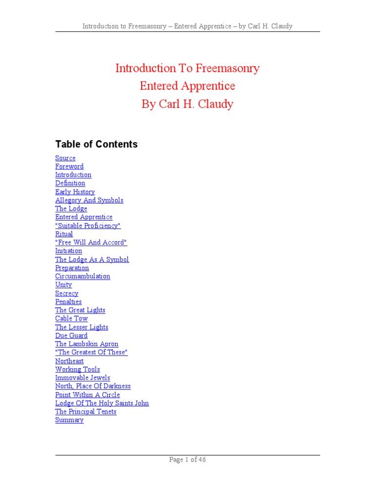 Introduction To Freemasonry - Entered Apprentice | PDF | Freemasonry ...