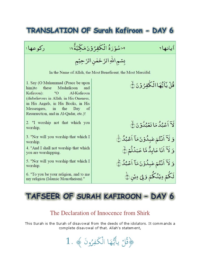 Surah Kafiroon In English