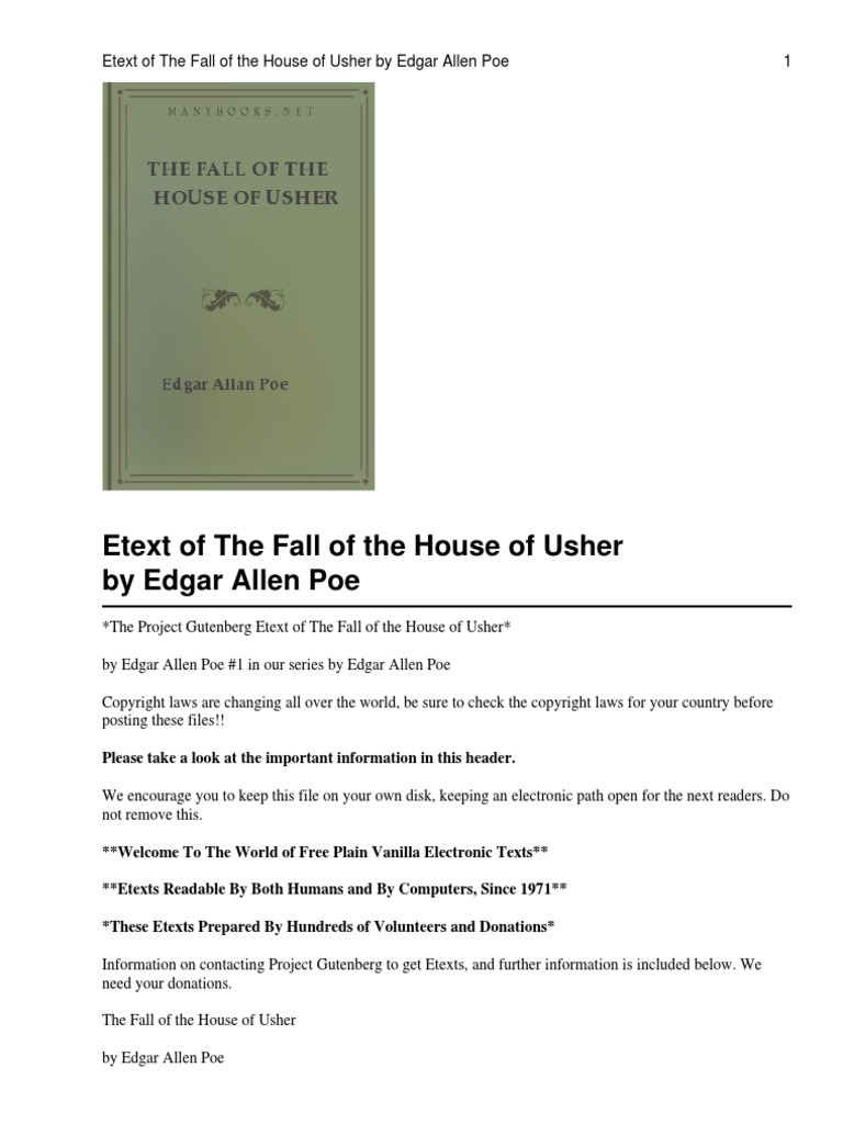 The Fall of the House of Usher Etext | PDF | E Text | Project Gutenberg